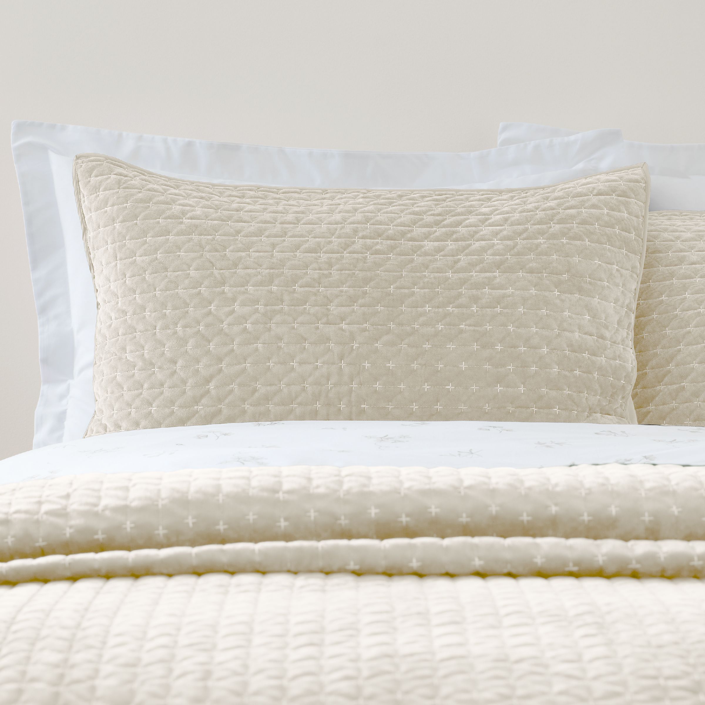 Bianca Attica Velvet Embroidered Pillow sham Pair | Cream | Natural ...