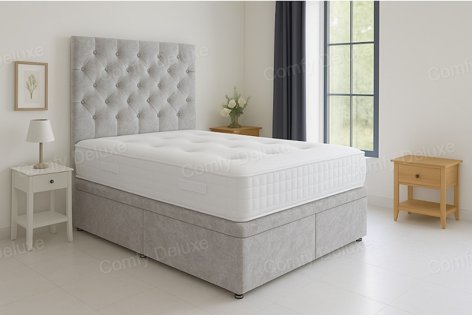 4FT Small Double Silver Crush Velvet Foot Lift Open Ottoman Divan ...