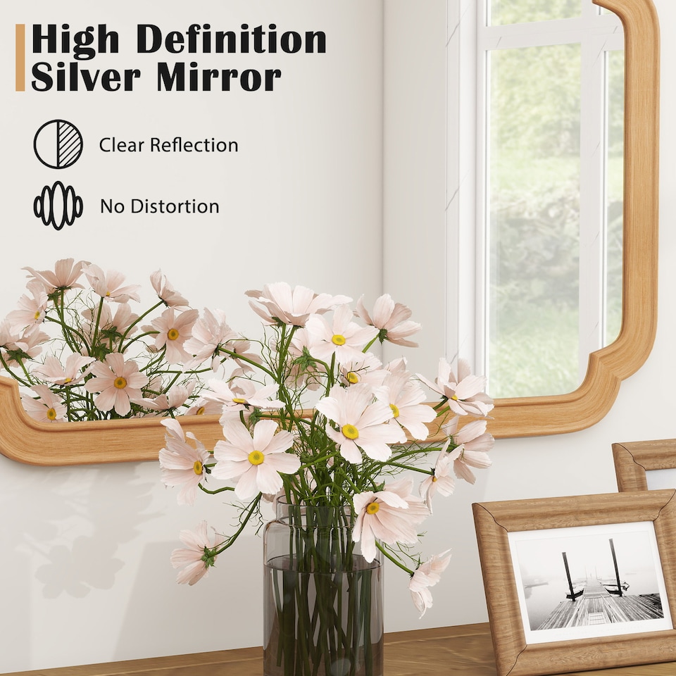 COSTWAY Rounded Corner Wall Mirror 90x60 cm Farmhouse Decorative Mirror ...