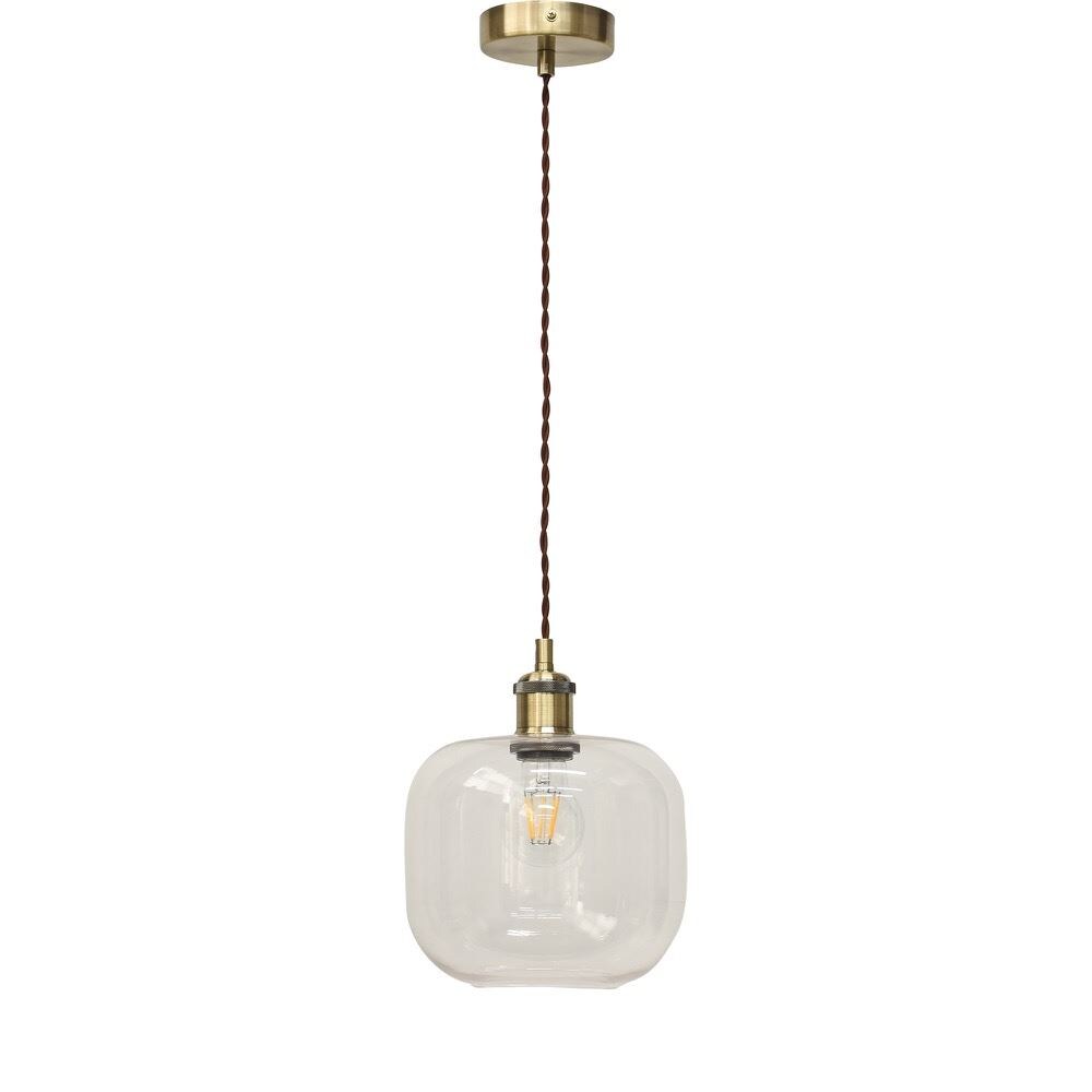 Bletch - Clear Glass Antique Brass Retro Pendant Fitting - Tesco Groceries