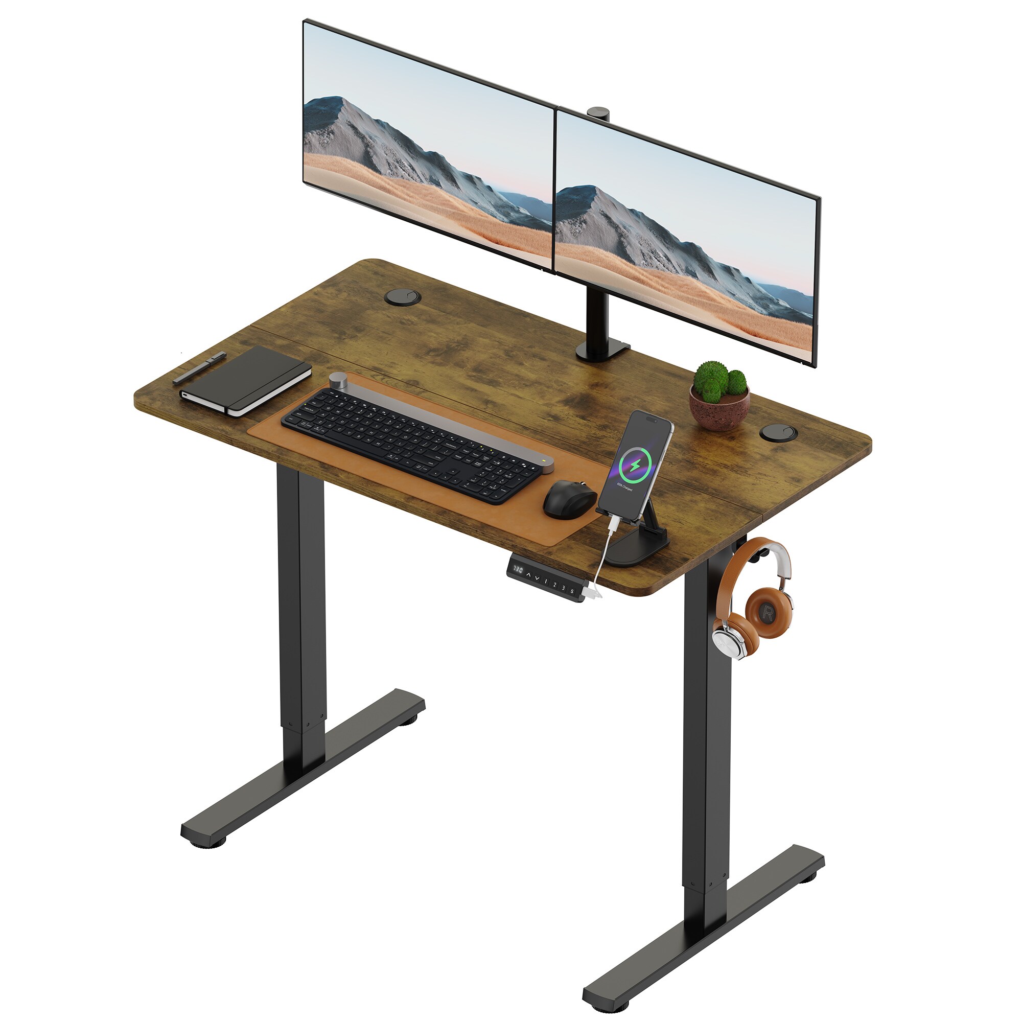 Vonhaus Dark Wood Walnut Effect Electric Standing Desk 100x60cm - Tesco ...