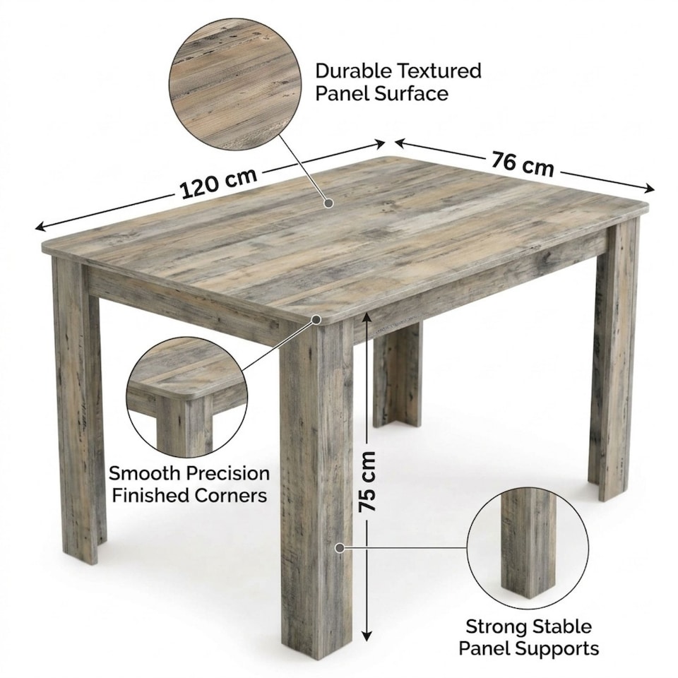 Family 4 Seater Dining Set with Rustic Wood Effect Table and 4 Blue ...