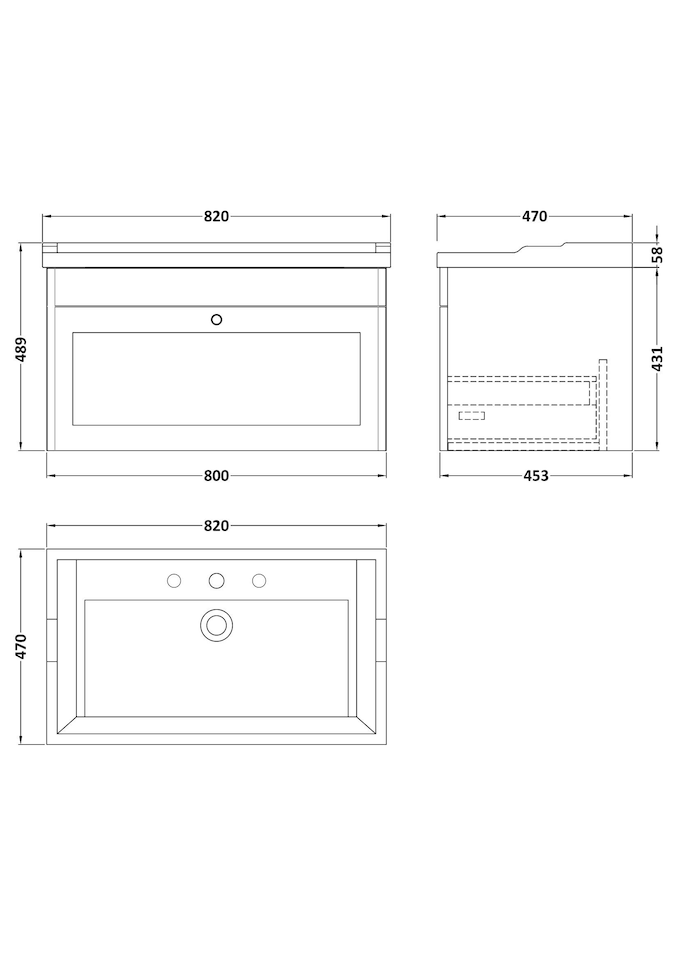 Balterley Swynnerton Traditional 1 Drawer Wall Hung Vanity Unit with ...