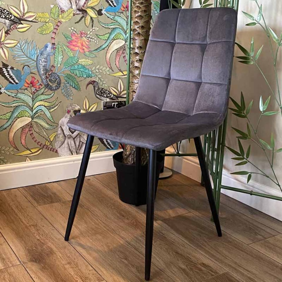 Chair - Tufted Fabric/Metal - L52 x W44 x H86 cm - Grey/Black - Tesco ...
