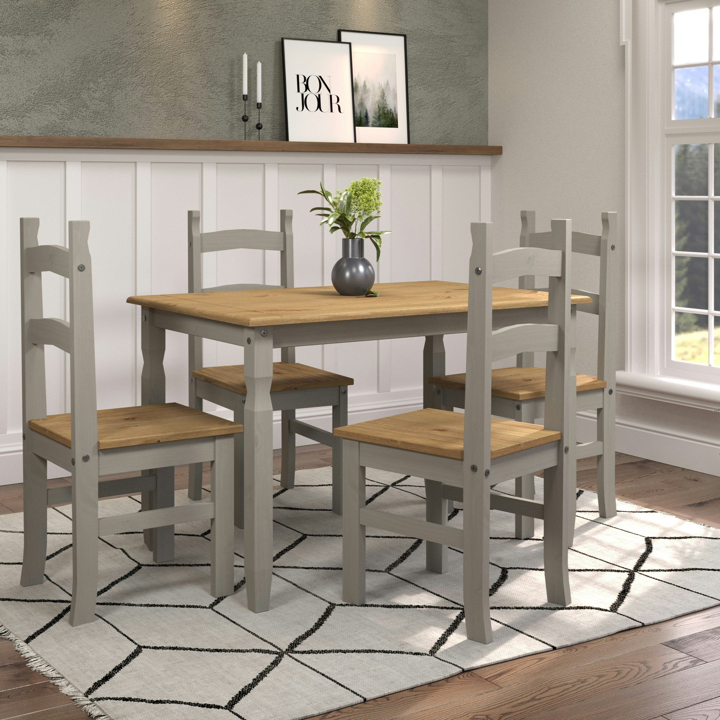 Premium Corona Rectangular Dining Set with Table and 4 Chairs in Grey ...