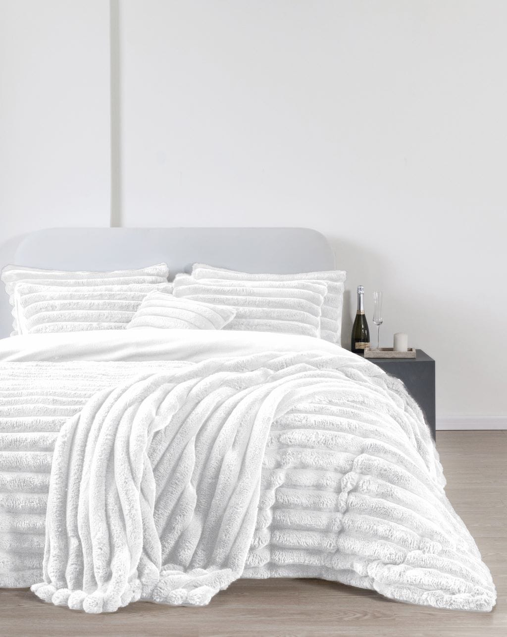 Homes Linen Big Cord Teddy Fleece White Duvet Cover Set with ...