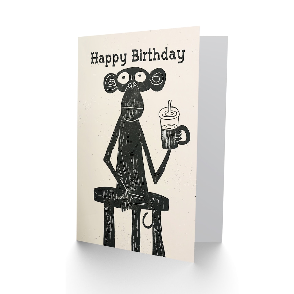 Coffee Lover Cartoon Monkey Chimp Black Birthday Card - Tesco Groceries