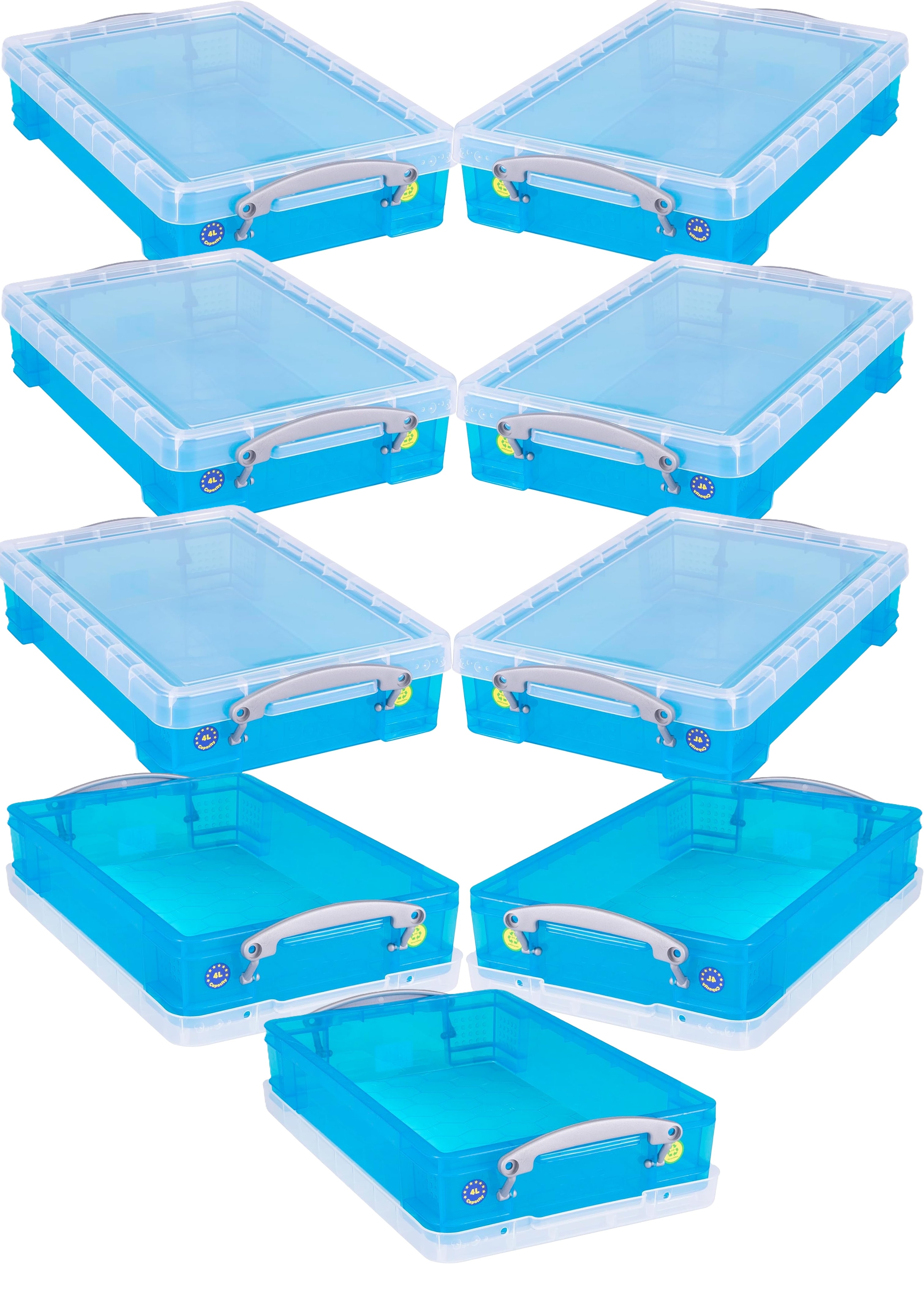 Really Useful Plastic Storage Box 4 Litre Transparent Blue Pack of 9 ...