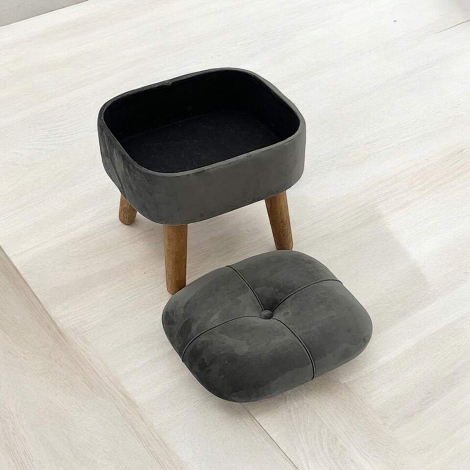 Stool - Wood/Velvet - L30 x W30 x H34 cm - Grey - Tesco Groceries