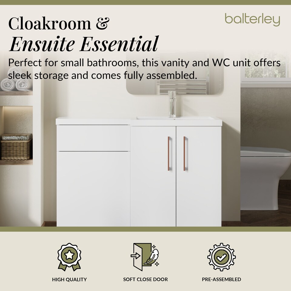 Balterley Gloss White Bathroom Vanity Unit with Basin & WC, Copper ...