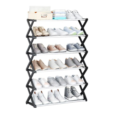 Living and Home Foldable 6-Tier Metal Shoe Rack - Black - Tesco Groceries