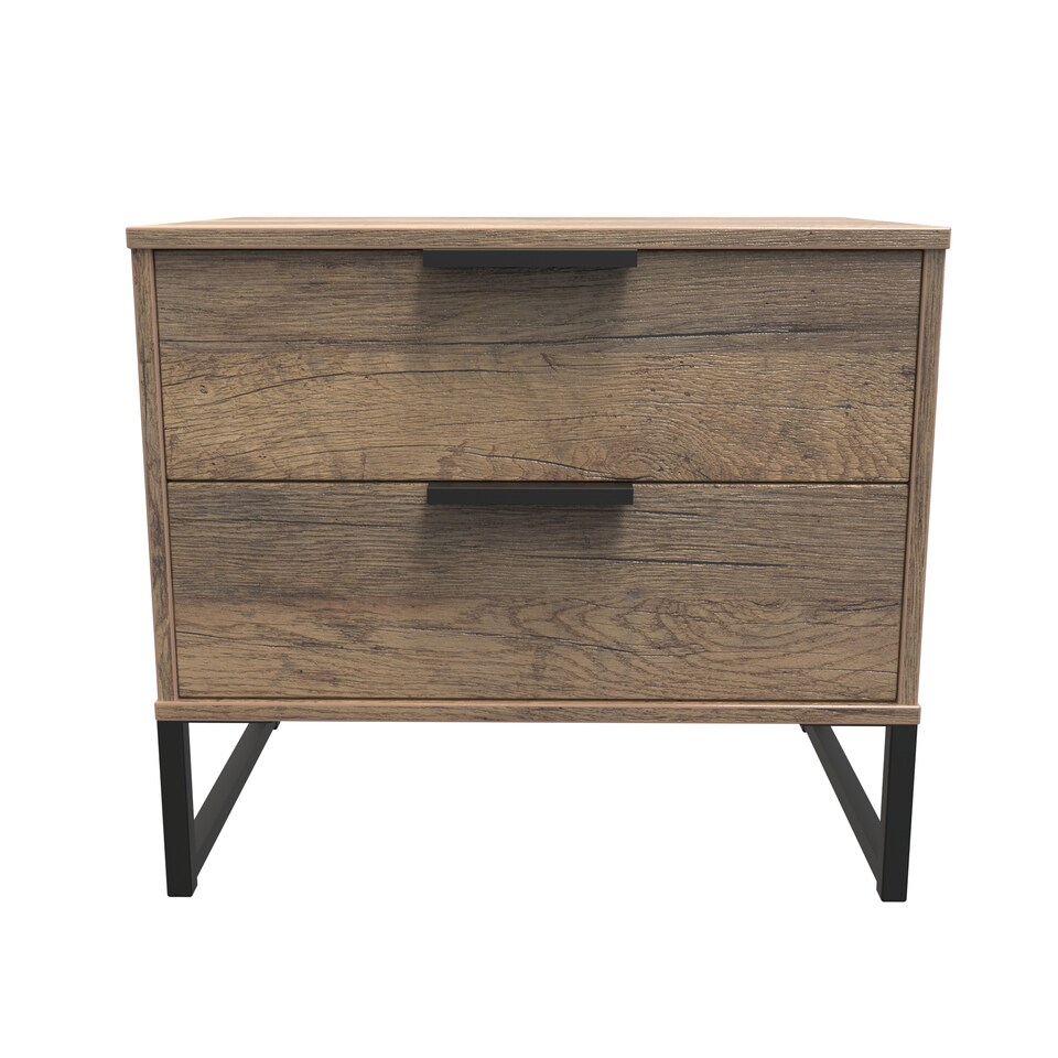 Beijing 2 Drawer Wide Bedside Table in Vintage Oak (Ready Assembled) | Brown | Vintage Oak ...