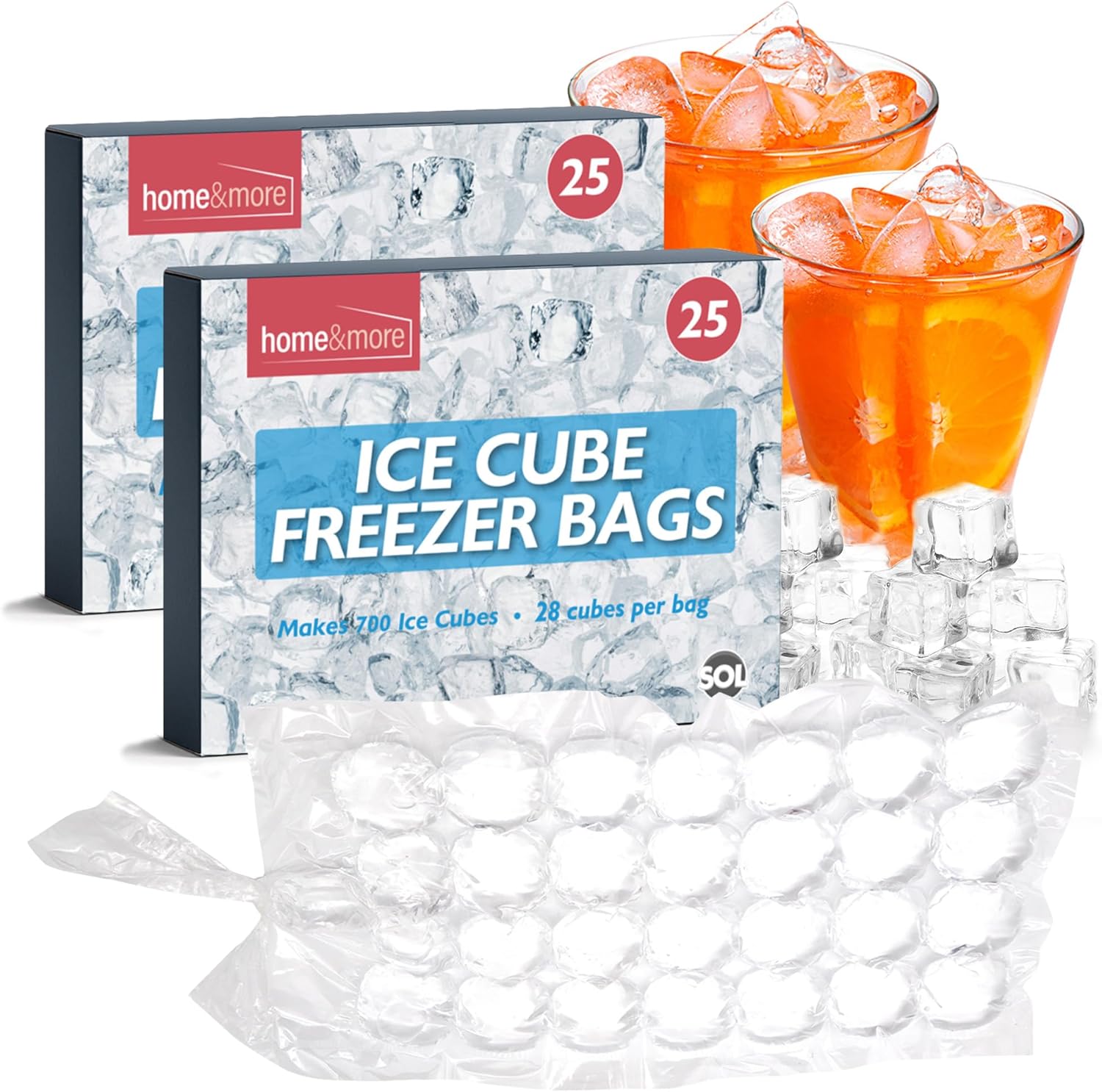 50pk Ice Cube Freezer Bags – Makes 1,400 Cubes, Food-Grade Odour-Free ...