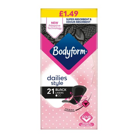BODYFORM LINERS BLACK DAILIES - Tesco Groceries