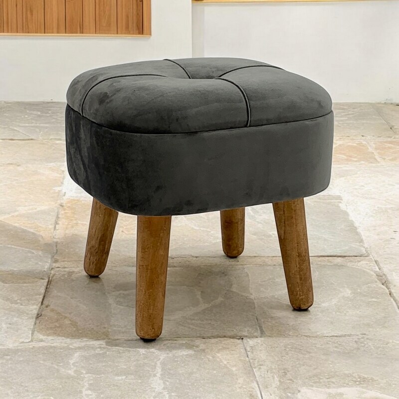 Stool - Wood/Velvet - L30 x W30 x H34 cm - Grey - Tesco Groceries