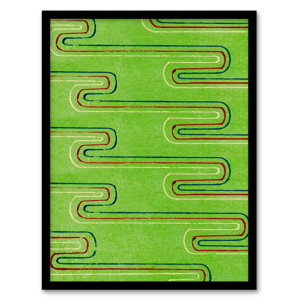 Furuya Korin Framed Wall Art Print Green Red Line Textile Pattern Home ...