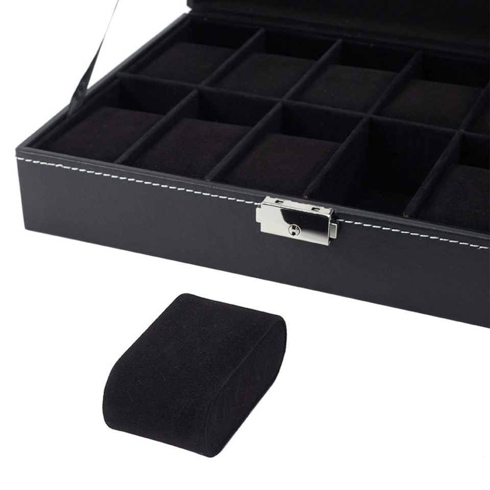 Living and Home 12-Slot Black Synthetic Leather Watch Display Box with ...