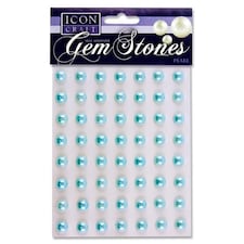 Pack of 56 Pearl Baby Blue Self Adhesive 10mm Gem Stones by Icon Craft ...