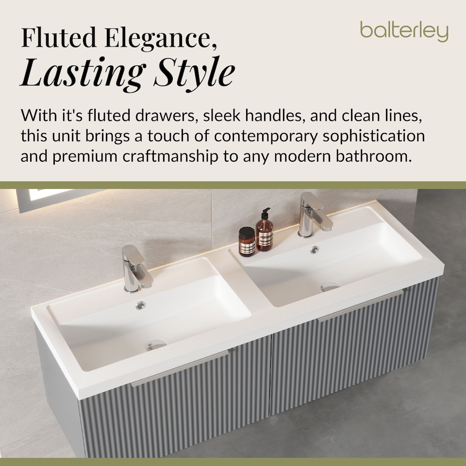 Balterley Fluted Wall Hung 2 Drawer Vanity Basin Unit with Double ...