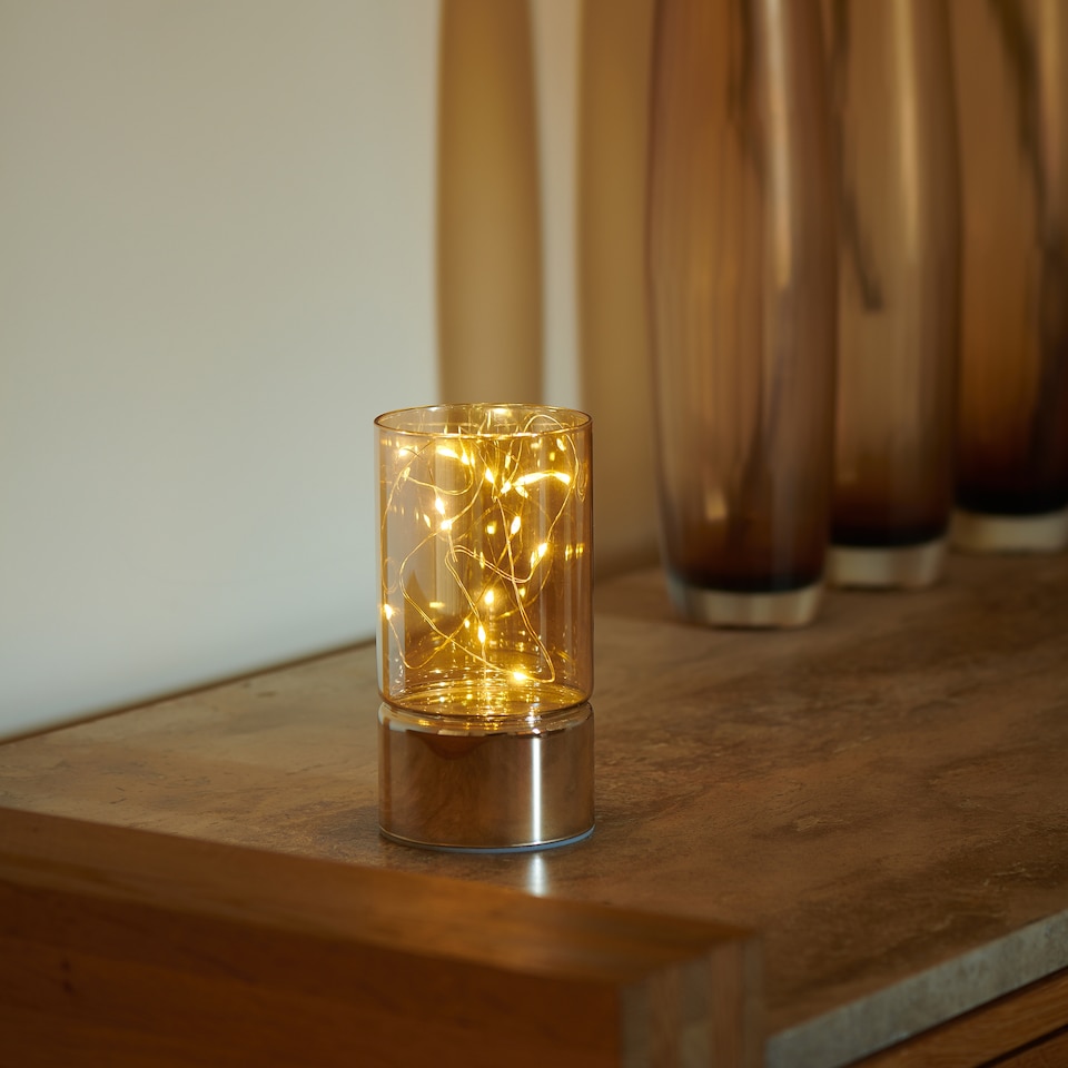 Auraglow Wire Rice Light - Glass Cylinder LED Battery Lantern | Gold ...