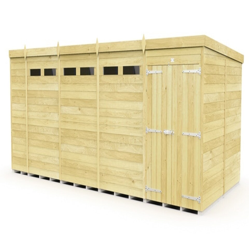 18 x 8 Feet Pent Security Shed - Double Door - Wood - L231 x W533 x ...