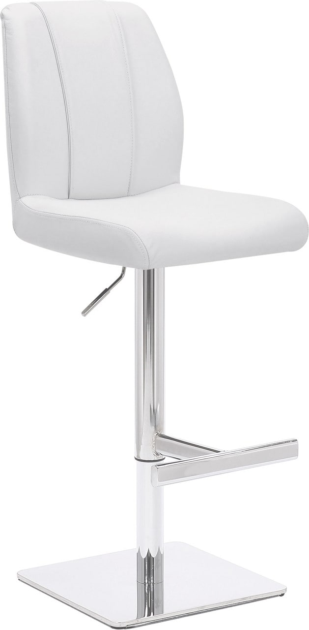 Ravenna Signature White Real Leather Bar Stool, Chrome & Weighted Base ...