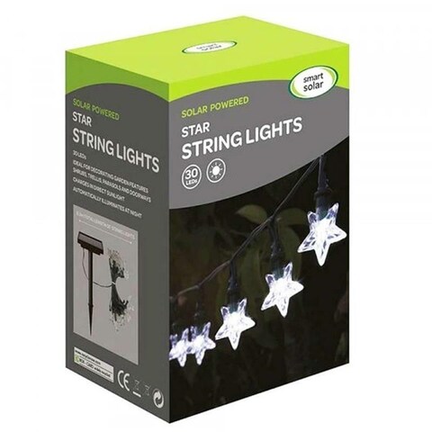 Solar Powered LED 30 Star String Lights - White | Green | 1 - Tesco ...