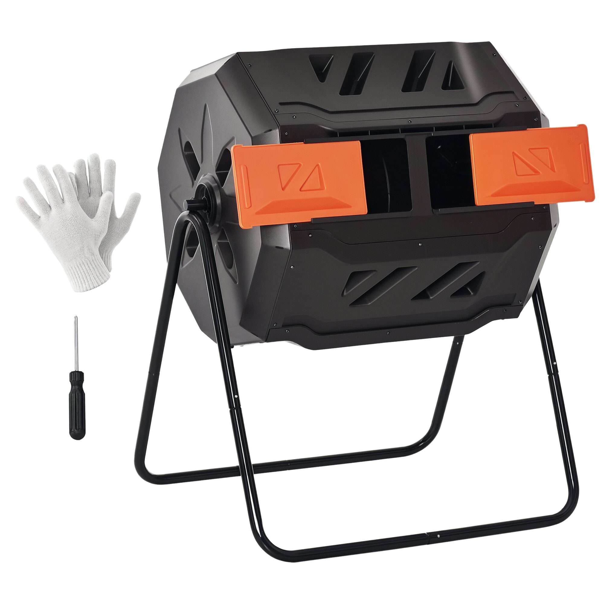 Outsunny 160L Outdoor Tumbling Compost Bin with Dual Chamber | Orange ...