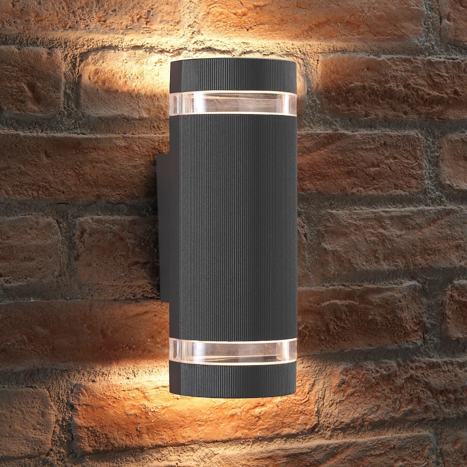 Auraglow Outdoor Double Up & Down Wall Light - ELTON - Black | Grey ...
