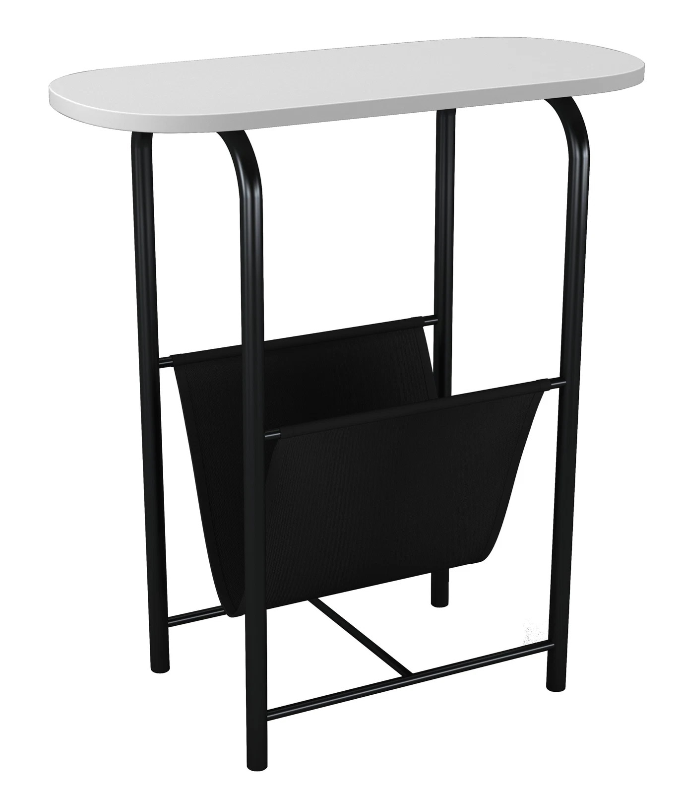 Slim Oval Side End Table with Magazine Holder Sling Rack Coffee Snacks ...