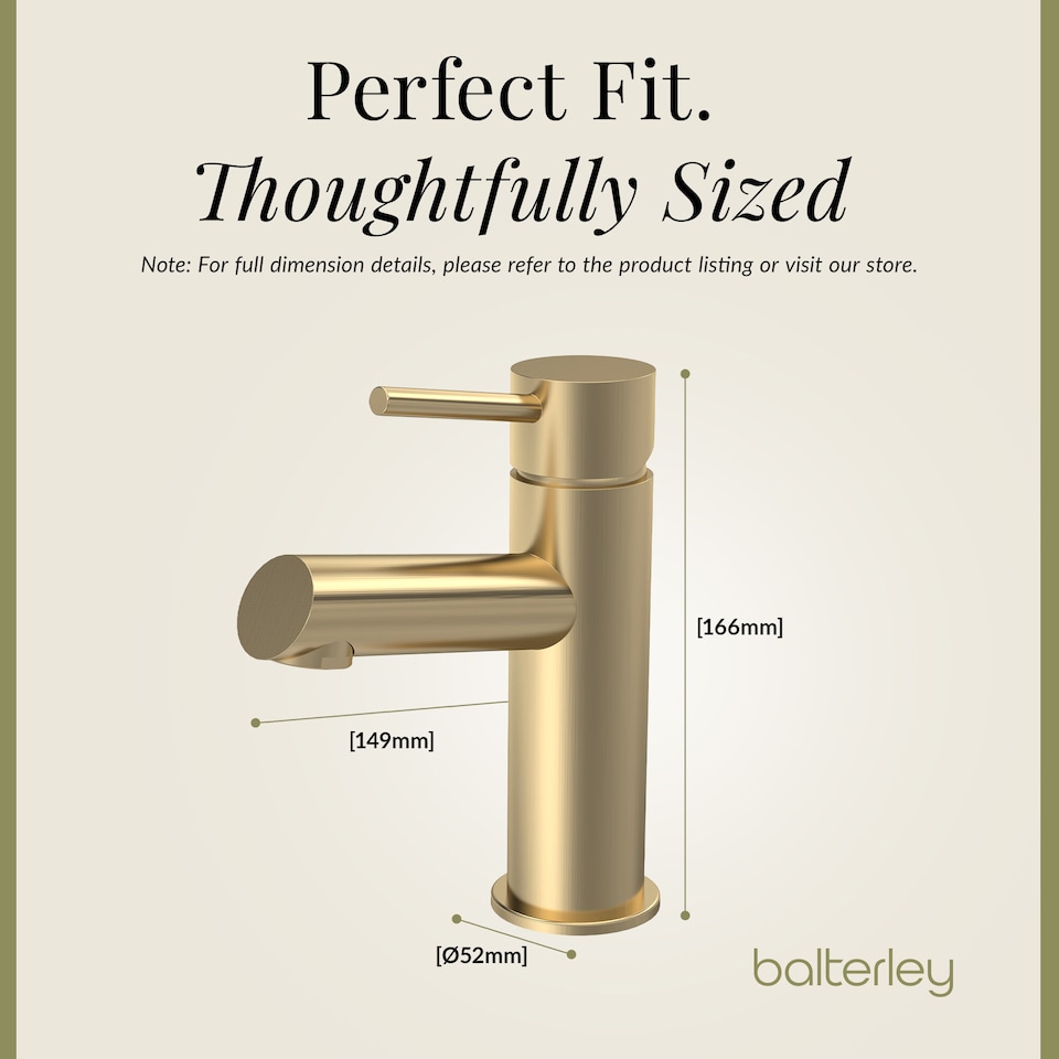 Bathroom Mono Basin Mixer, Push Button Waste, Brushed Brass, 52mm ...