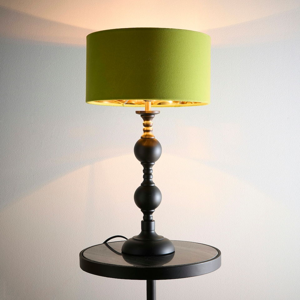 Churchgate Black Metal Base Table Lamp with Green Velvet Shade Green ...