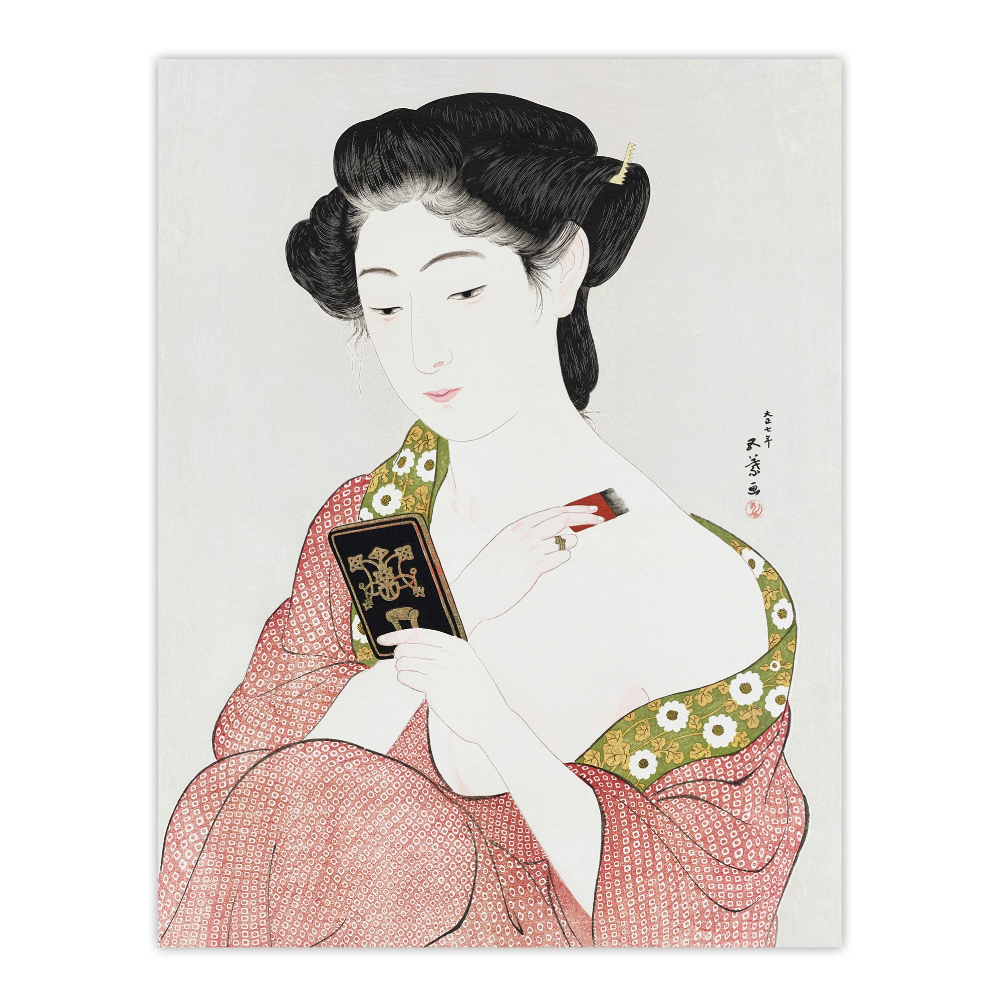 Woman Applying Powder Portrait Vintage Wall Art Print Hashiguchi 24x32 ...