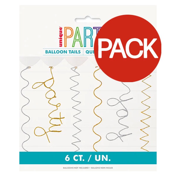 Unique Party Pipe Cleaner Balloon Tail (Pack of 6) - Silver/Gold - One ...