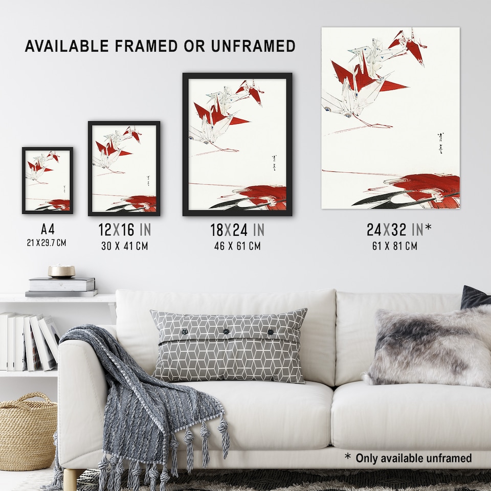 Bird Origami Crane Kachoga Vintage Japan Wall Art Print Seitei 24x32 ...