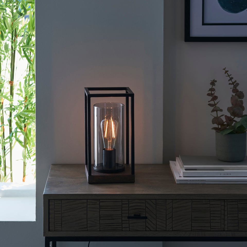 2 PACK Matt Black Framed Table Lamp Light & Glass Shade - Bronze Patina ...