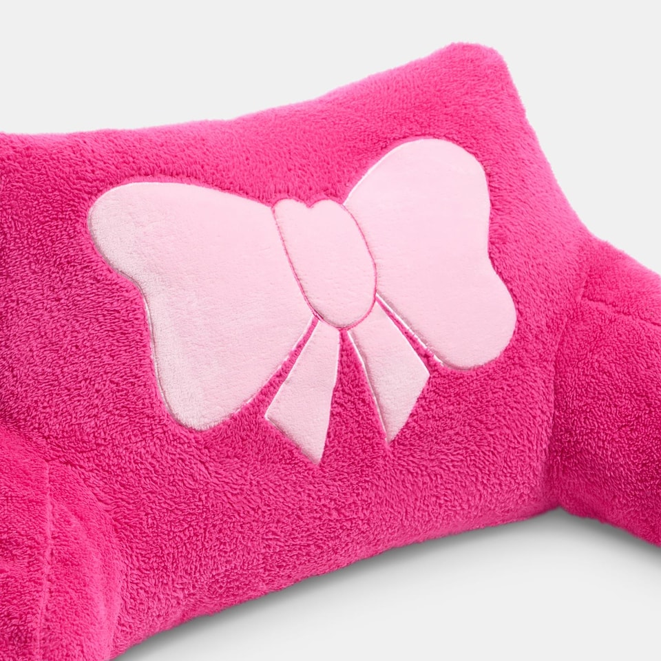 OHS Embroidered Bow Cuddle Cushion Teddy Fleece Reading Pillow | Pink ...
