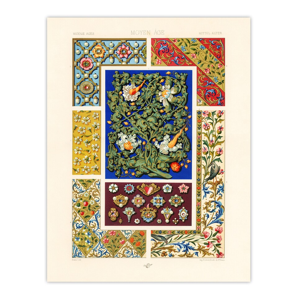 Floral Middle Ages Patterns Racinet Vintage Huge Wall Art Poster Print ...