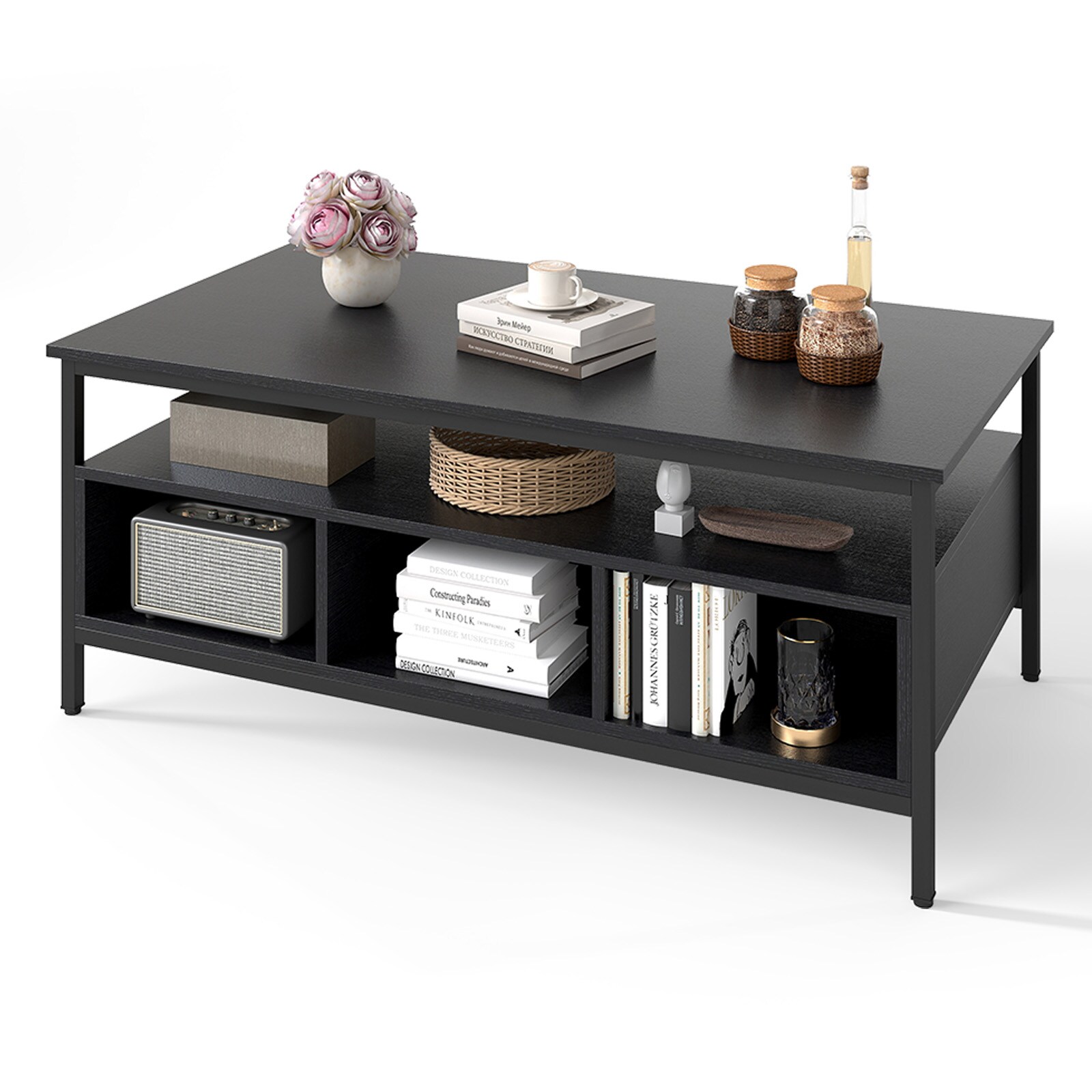 COSTWAY 3-Tier Coffee Table Rectangular Center Table Black - Tesco ...