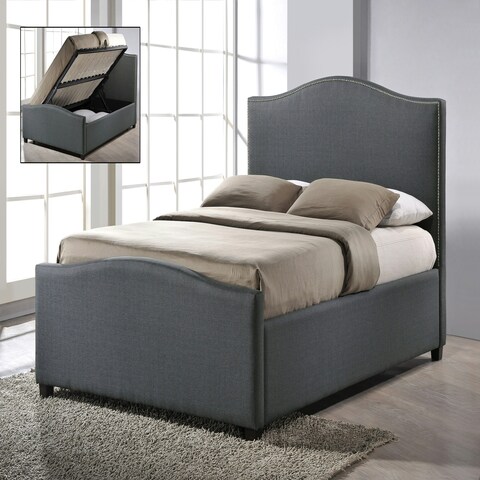 Chrome Studded Grey Fabric Side Ottoman Style Bed Frame - Double 4ft 6 ...