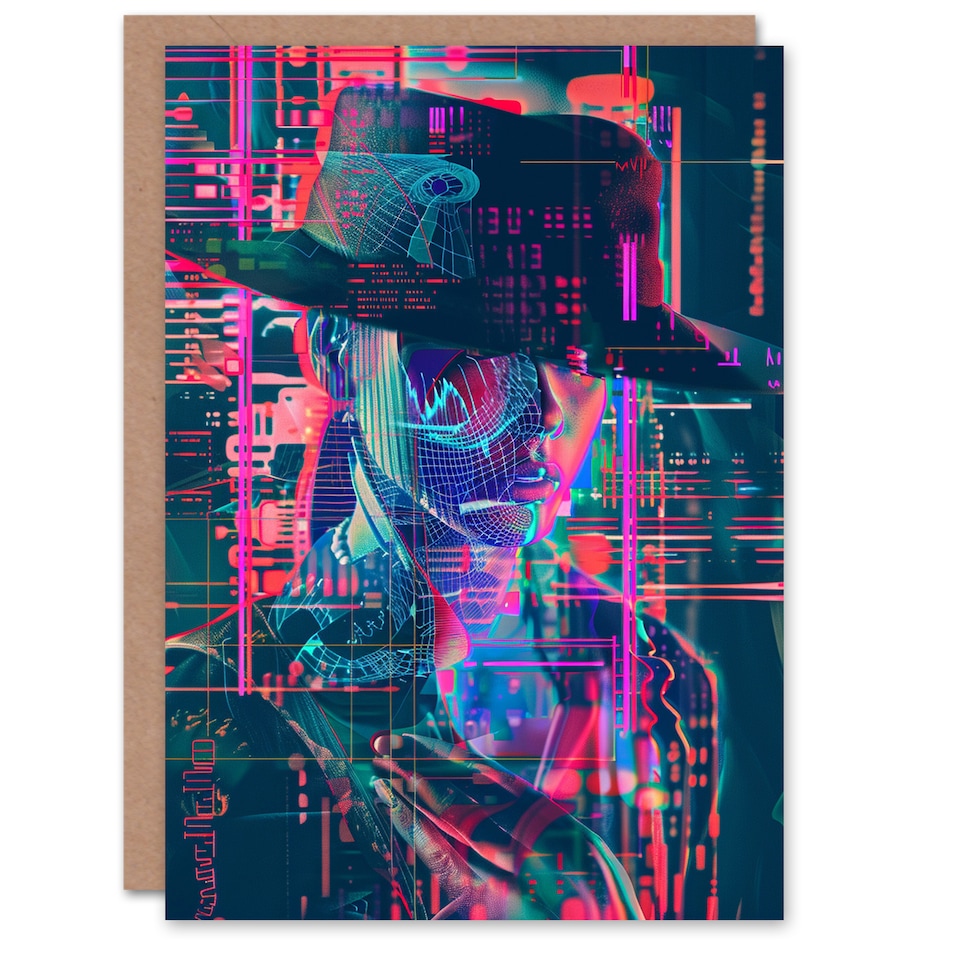 Cyberdelic Neon Colour Portrait Concept Art Birthday Card - Tesco Groceries