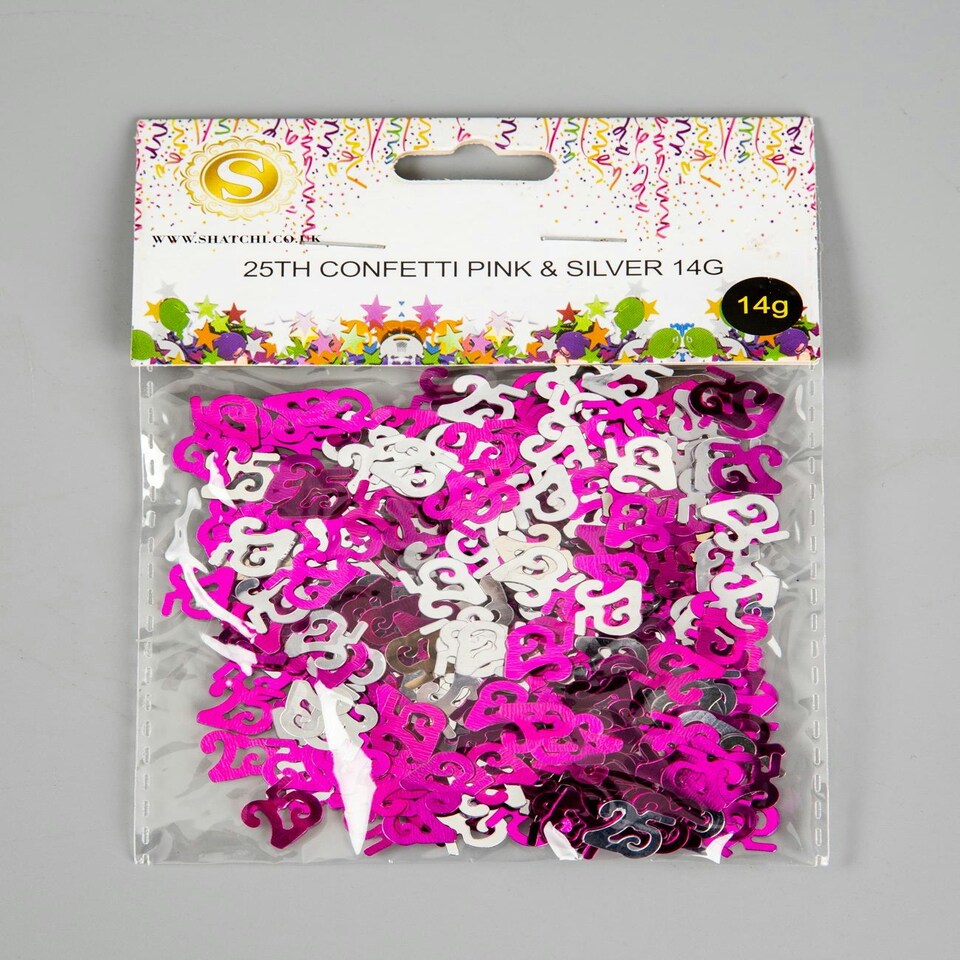 2 Packs of 25th Pink & Silver Confetti 14g each - Tesco Groceries