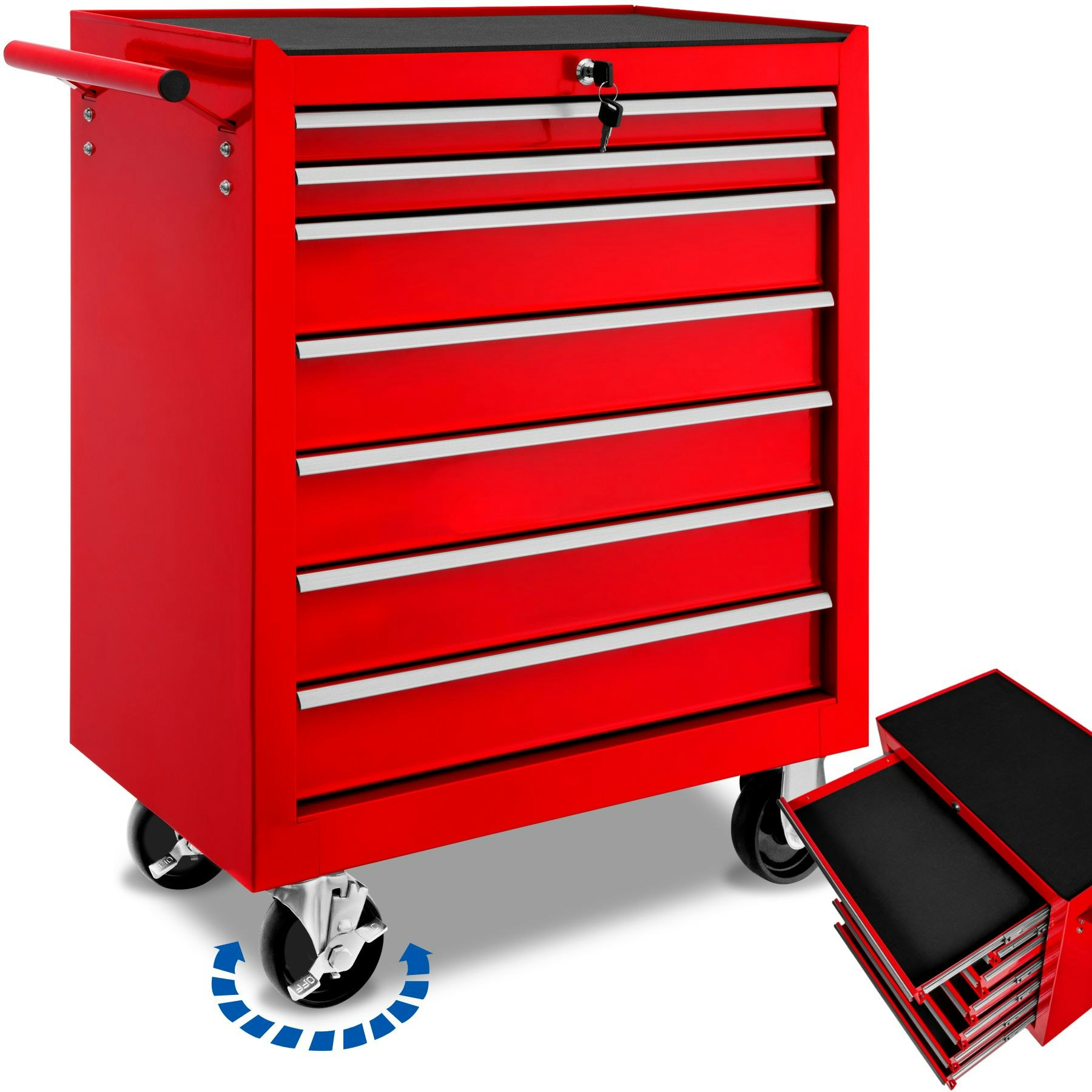 Tool Chest - 7 drawers, 4 wheels, central locking Red | Red - Tesco ...