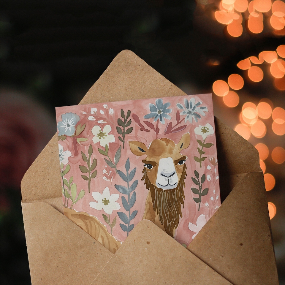 Bearded Camel Cartoon in Flower Field Watercolour Birthday Card - Tesco ...