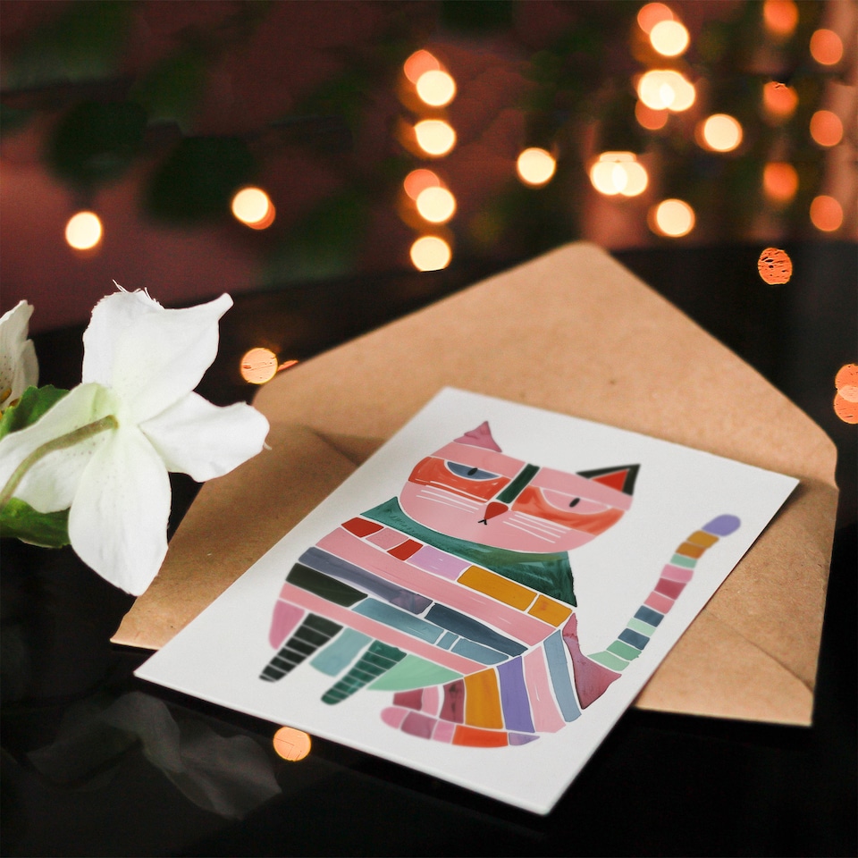 Cat Lover Fun Geometric Pastel Colour Animal Birthday Card - Tesco ...