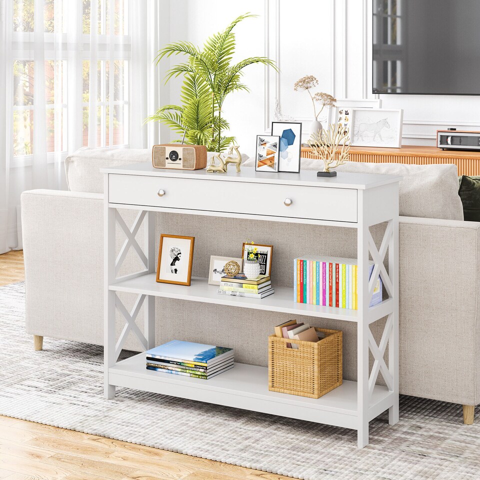 COSTWAY 3-Tier Console Table Sofa Table White - Tesco Groceries