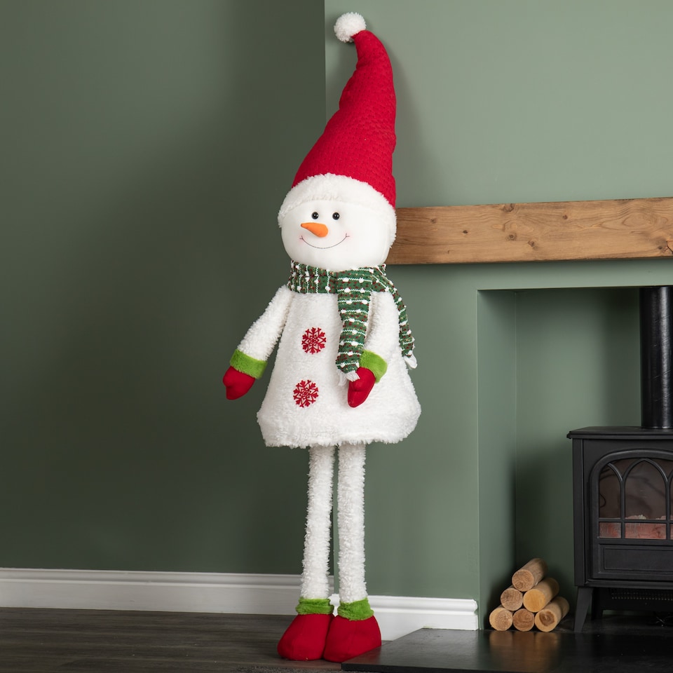 1.8m Tall Extendable Plush Snowman Decoration with Telescopic Legs ...