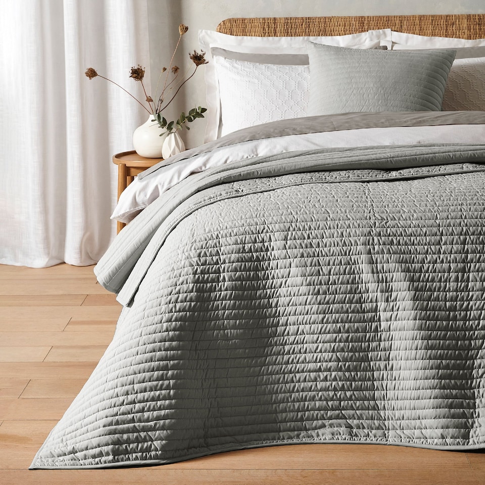 Bianca Quilted Lines Bedspread | Silver | Silver Grey | One Size ...