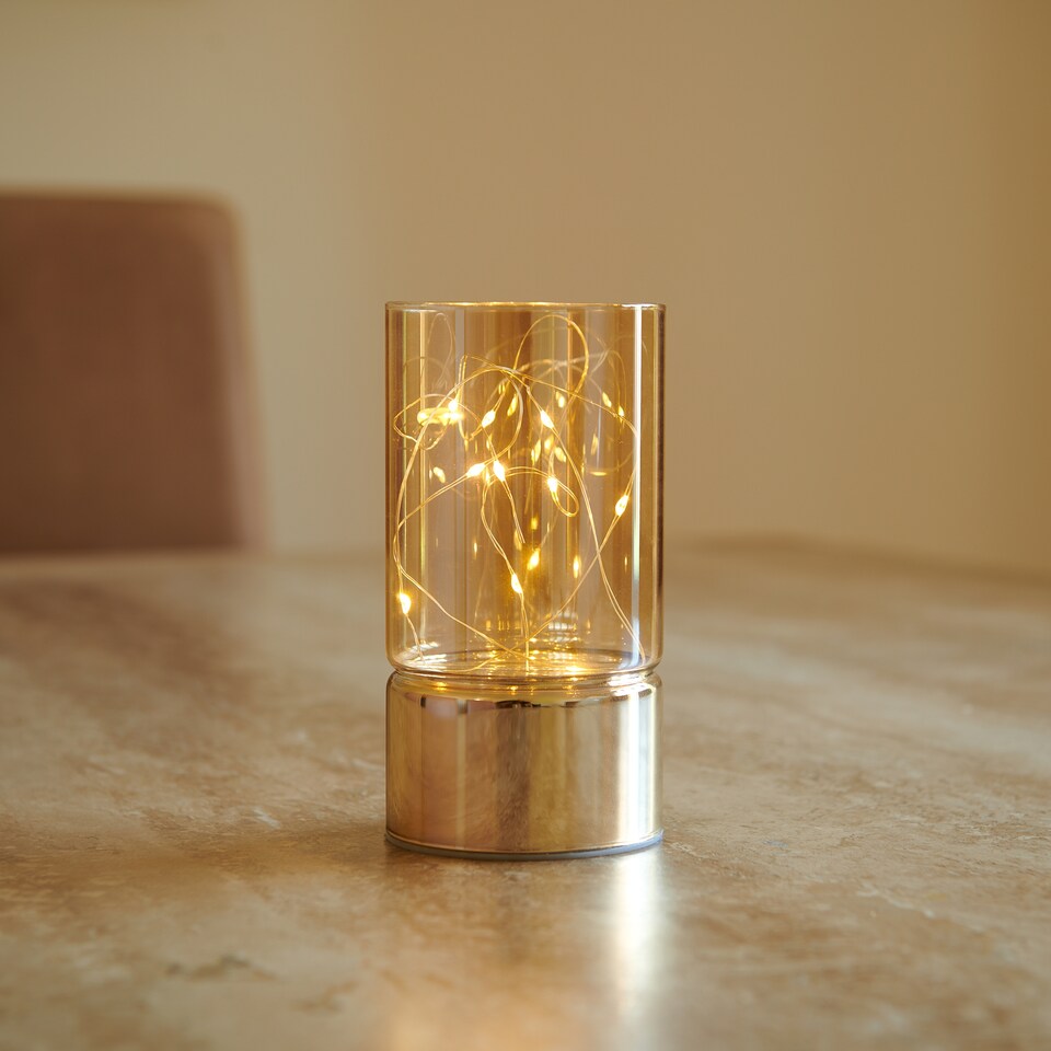 Auraglow Wire Rice Light - Glass Cylinder LED Battery Lantern | Gold ...