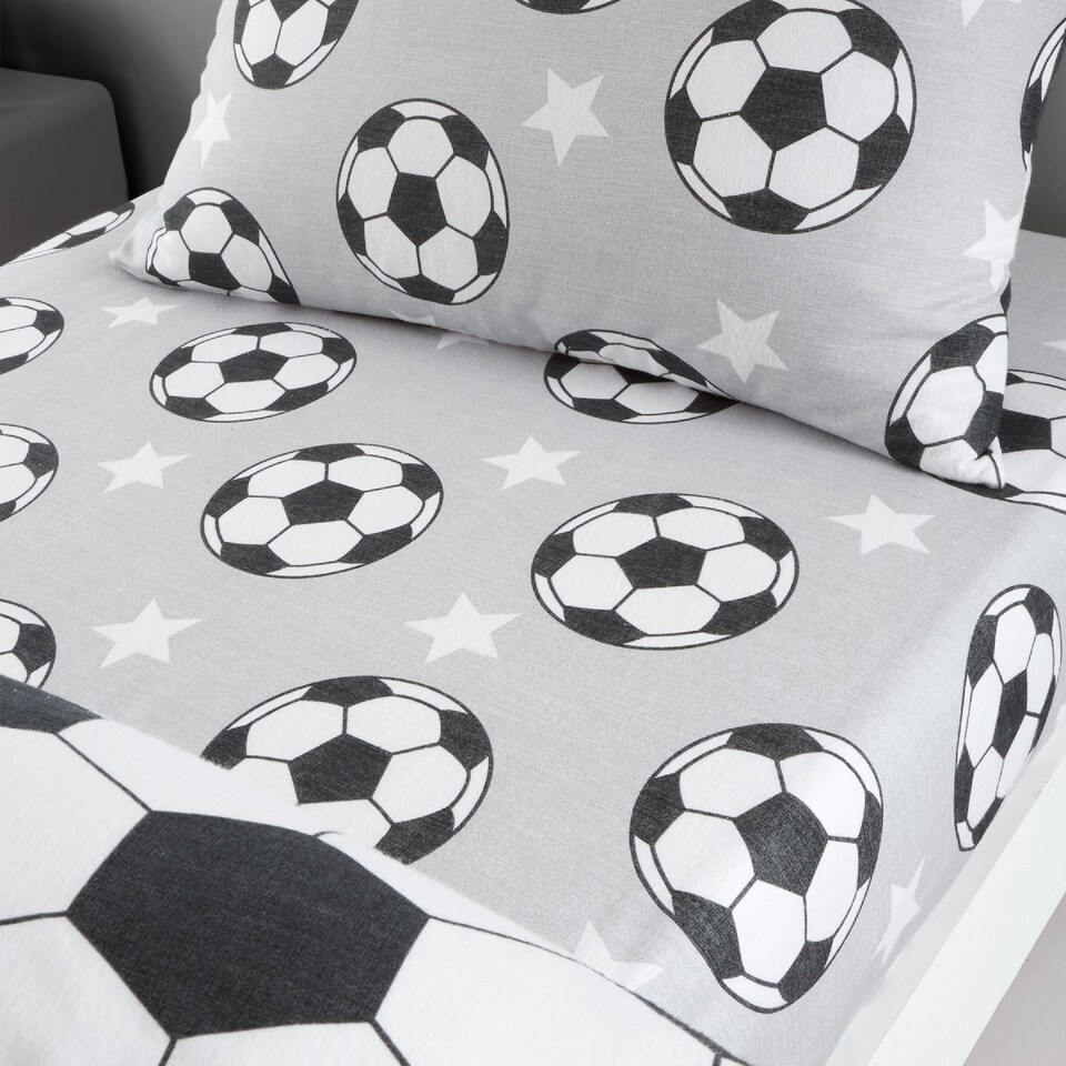 Catherine Lansfield Brushed Cotton Football Stars Fitted Sheet | Grey ...
